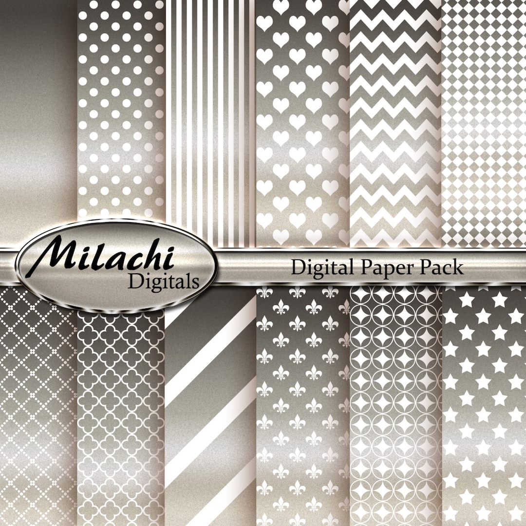 Metallic Silver Digital Paper Pack - Commercial Use - Instant Download ...