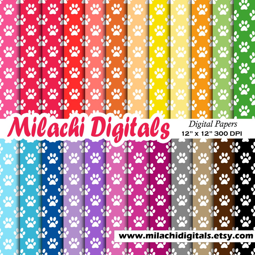 Paw Print Digital Papers, Animal Scrapbook Papers, Wallpaper, Dog ...