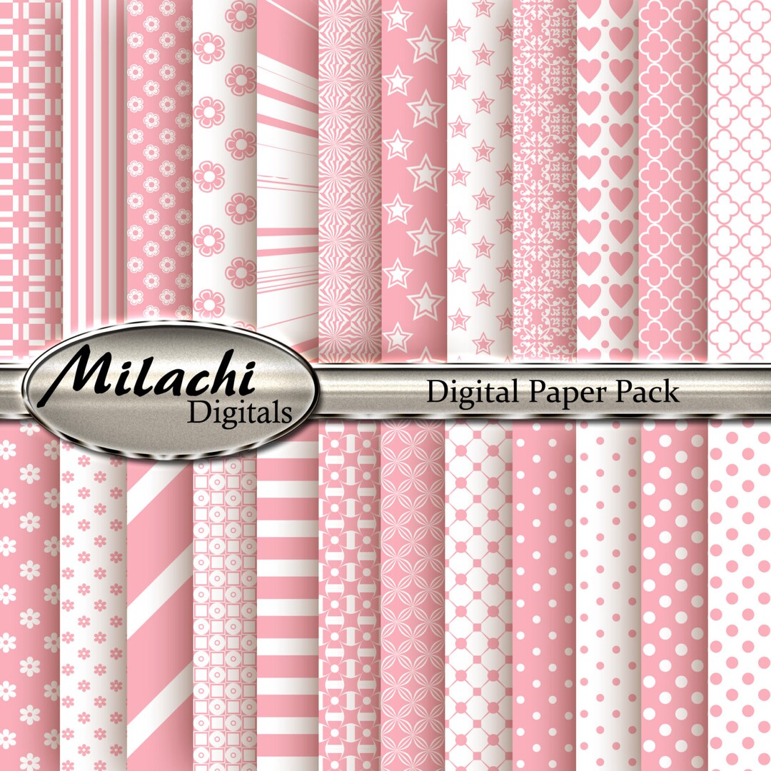 Light Pink and White Digital Paper Pack - Commercial Use - Instant ...