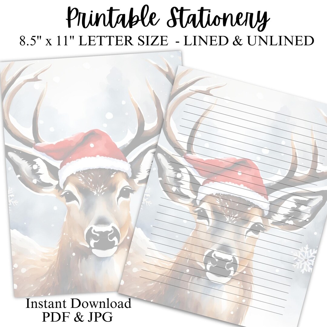 Printable Christmas Deer Stationery, Reindeer Digital Paper for ...