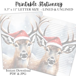 Printable Christmas Deer Stationery, Reindeer Digital Paper for ...