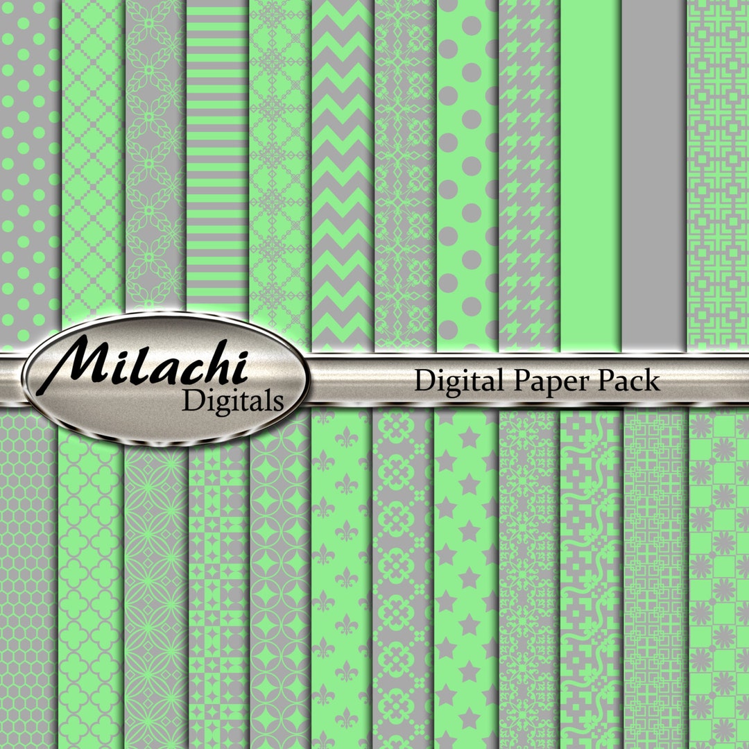 Light Green and Gray Digital Paper Pack, Scrapbook Papers, Backgrounds ...