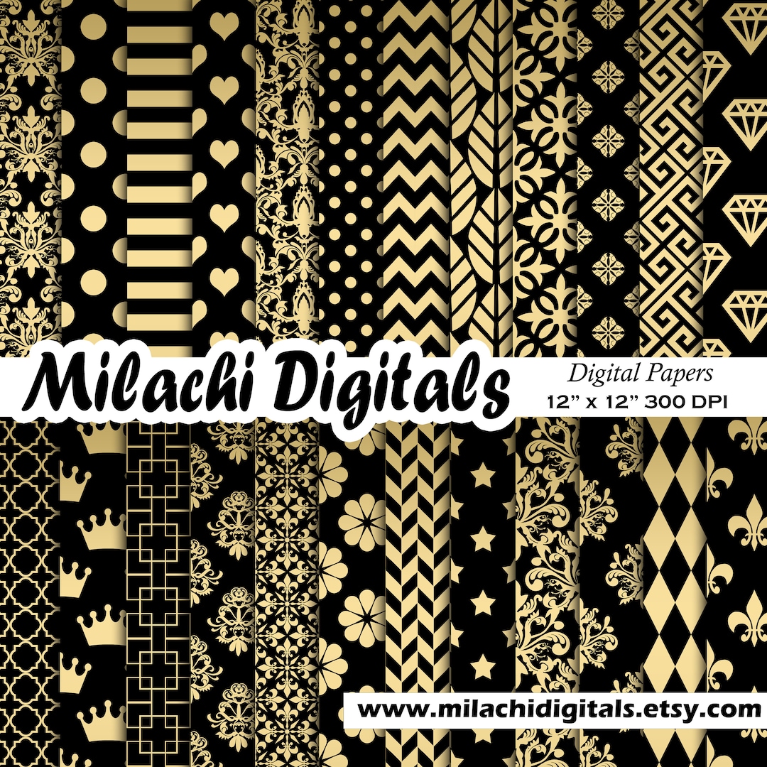 Black and Gold Digital Paper Royal Gold Patterns Luxury Polka Dots ...