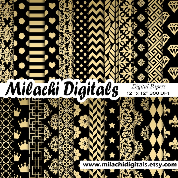 Black and Gold Digital Paper Royal Gold Patterns Luxury Polka - Etsy