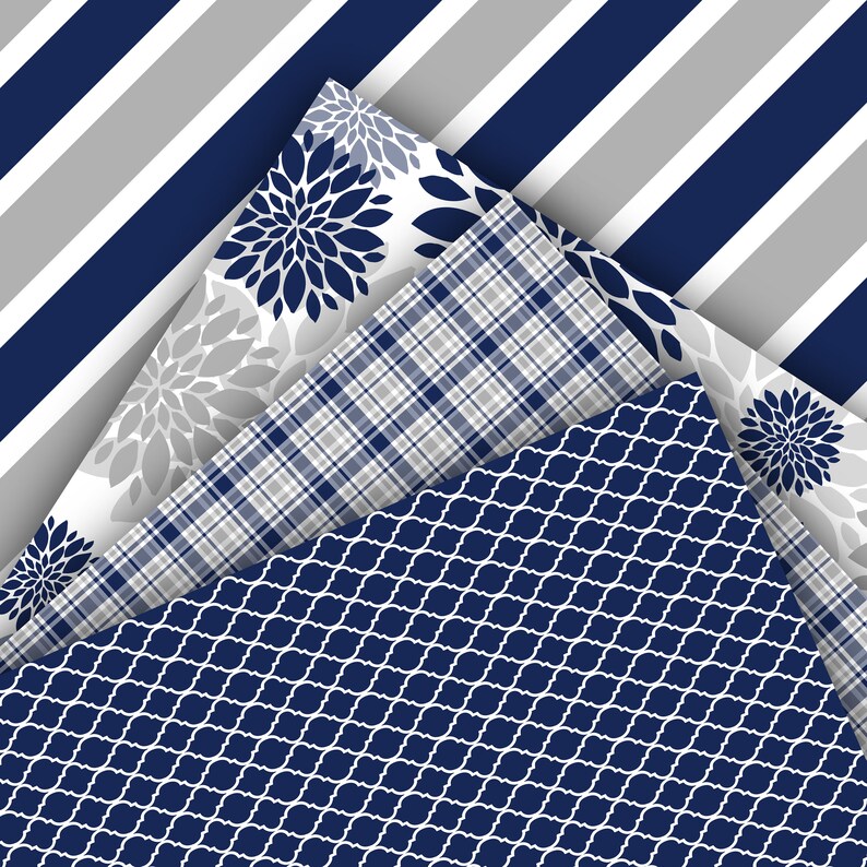 Buy Navy Blue and Gray Digital Paper Patterns Scrapbook Papers Online ...