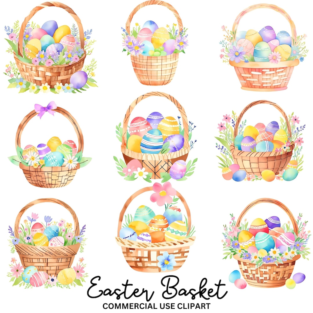 Easter Basket Clipart, 9 PNG Files With Transparent Backgrounds ...