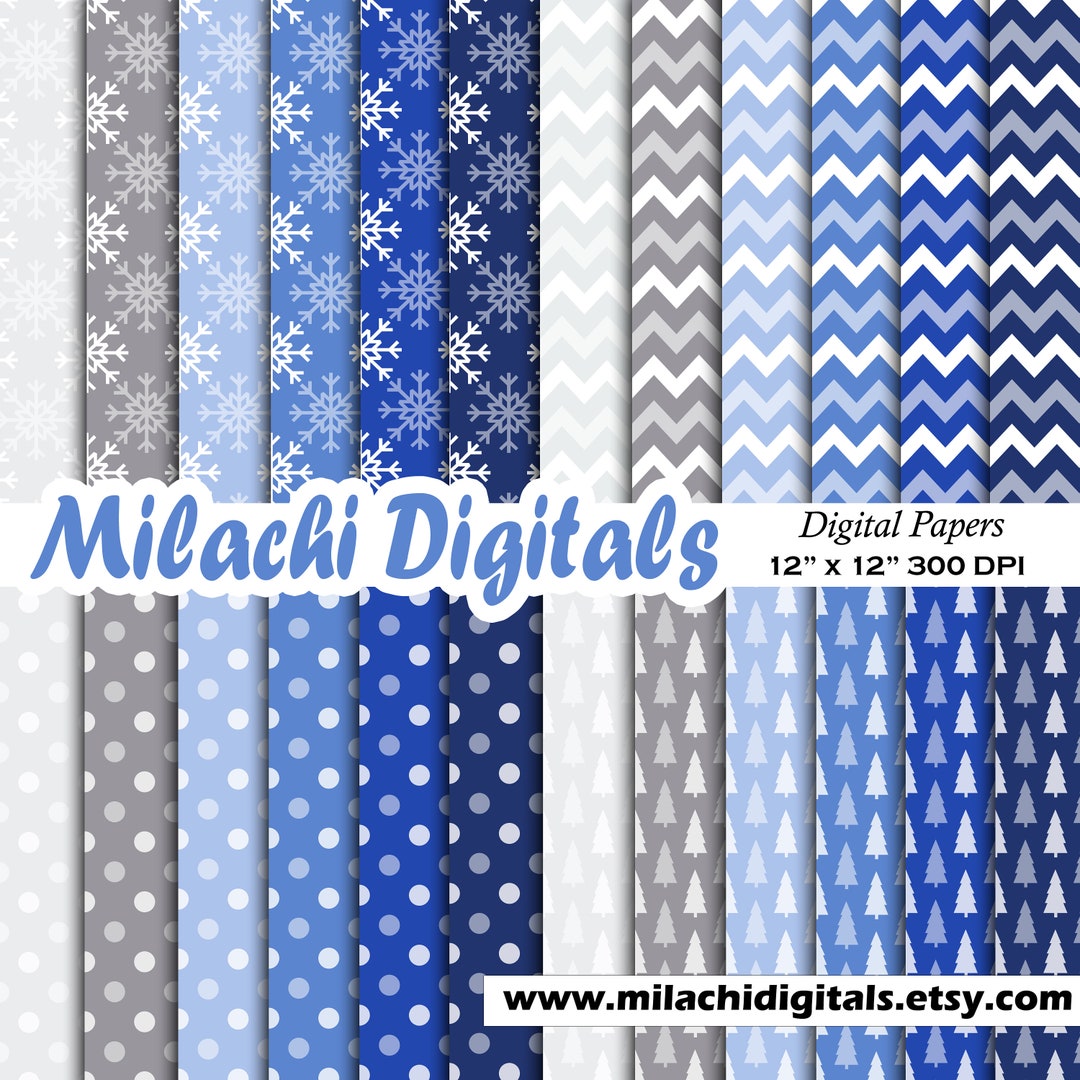 Blue Christmas Digital Paper Pack, Seamless Patterns, Scrapbook Papers ...