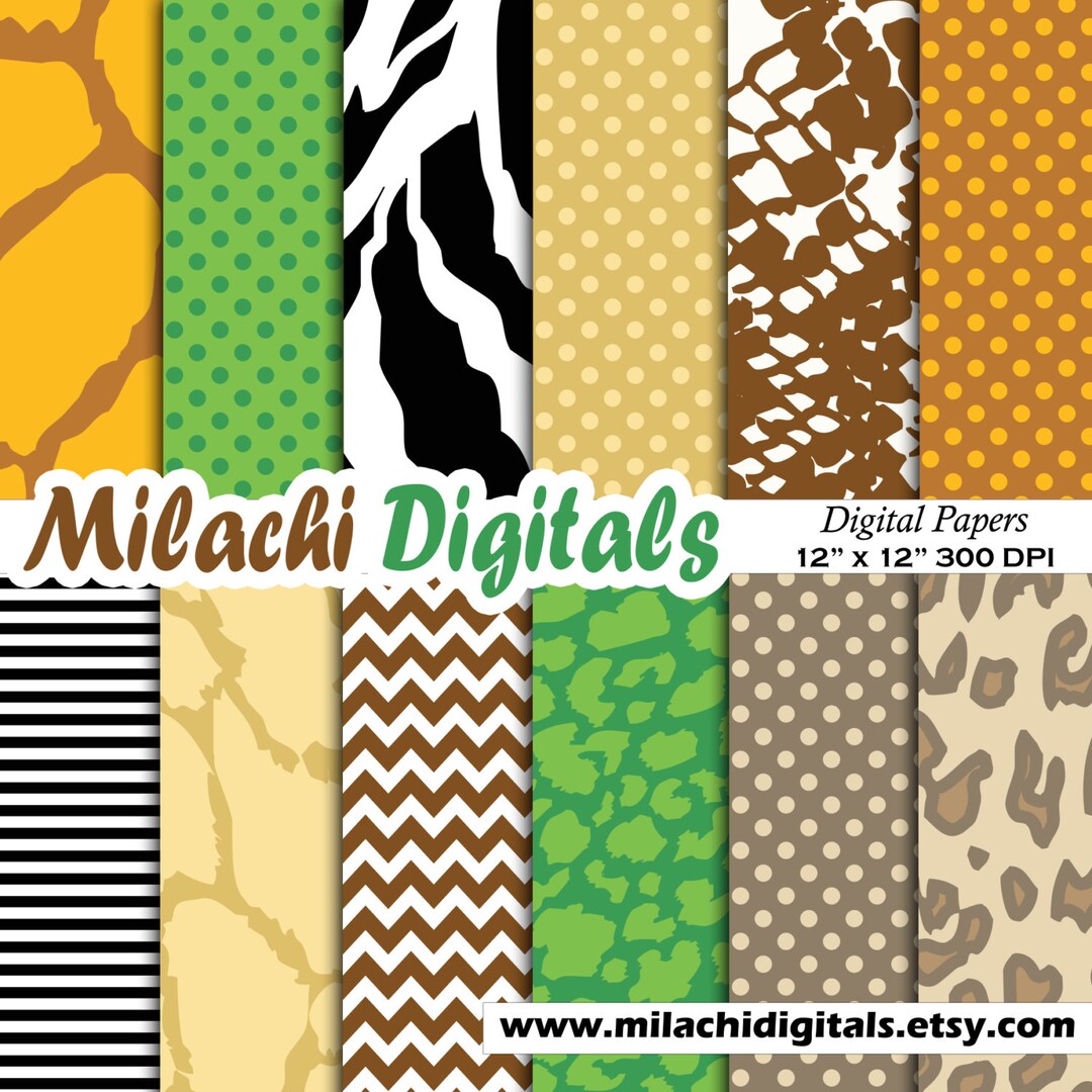 Safari Digital Paper, Animal Print, Scrapbook Papers, Printable ...
