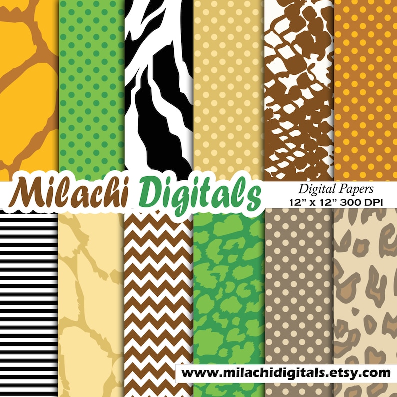 Safari Digital Paper Animal Print Scrapbook Papers - Etsy