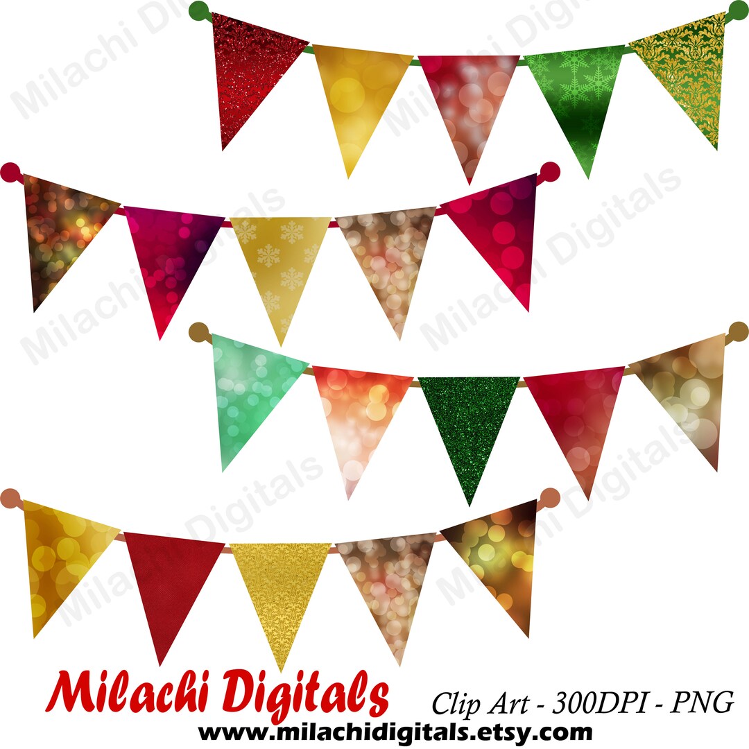 Christmas Bunting Banner Clipart, Scrapbooking, Card Making, Bokeh ...