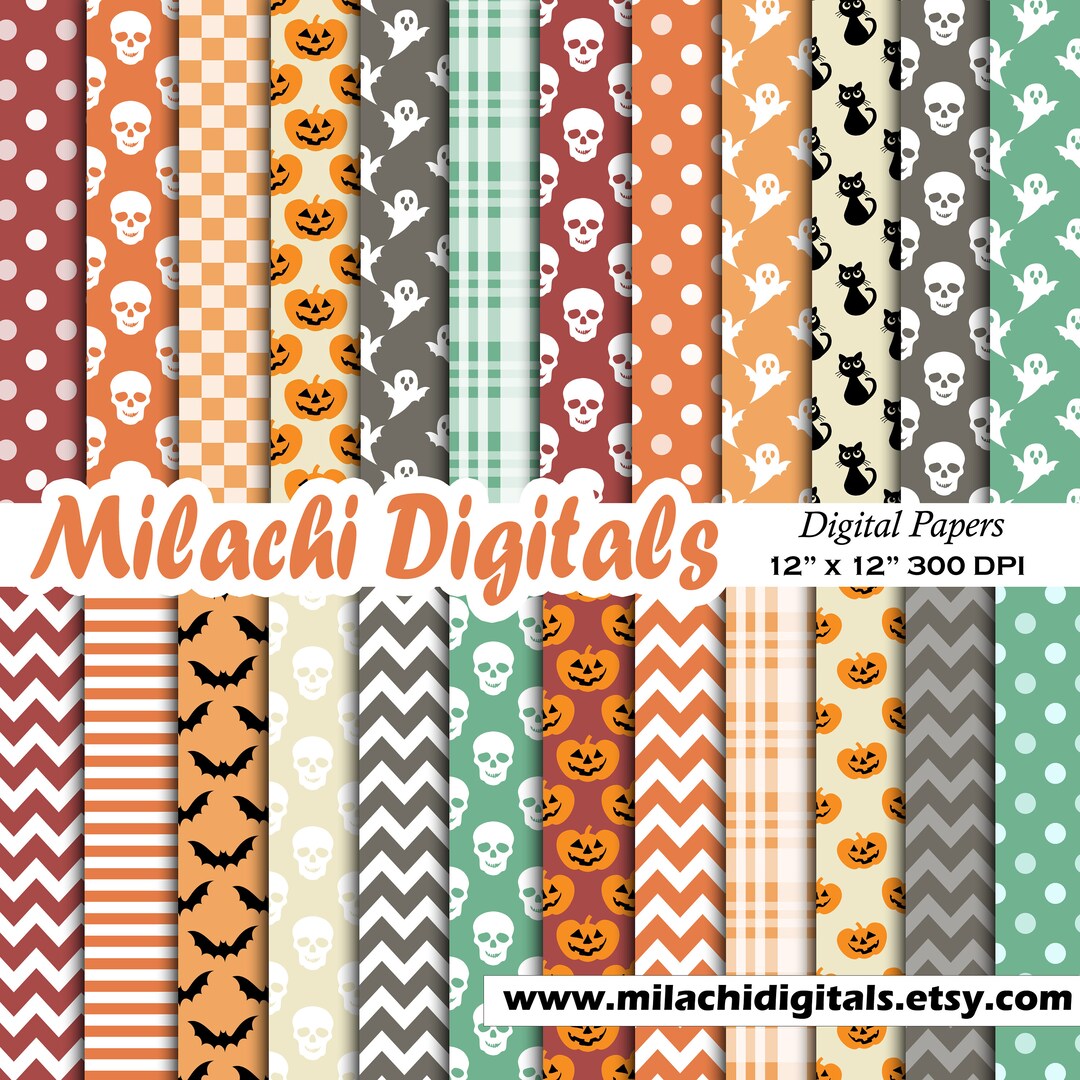 Halloween Digital Paper Pack, Seamless Backgrounds, Halloween Scrapbook ...