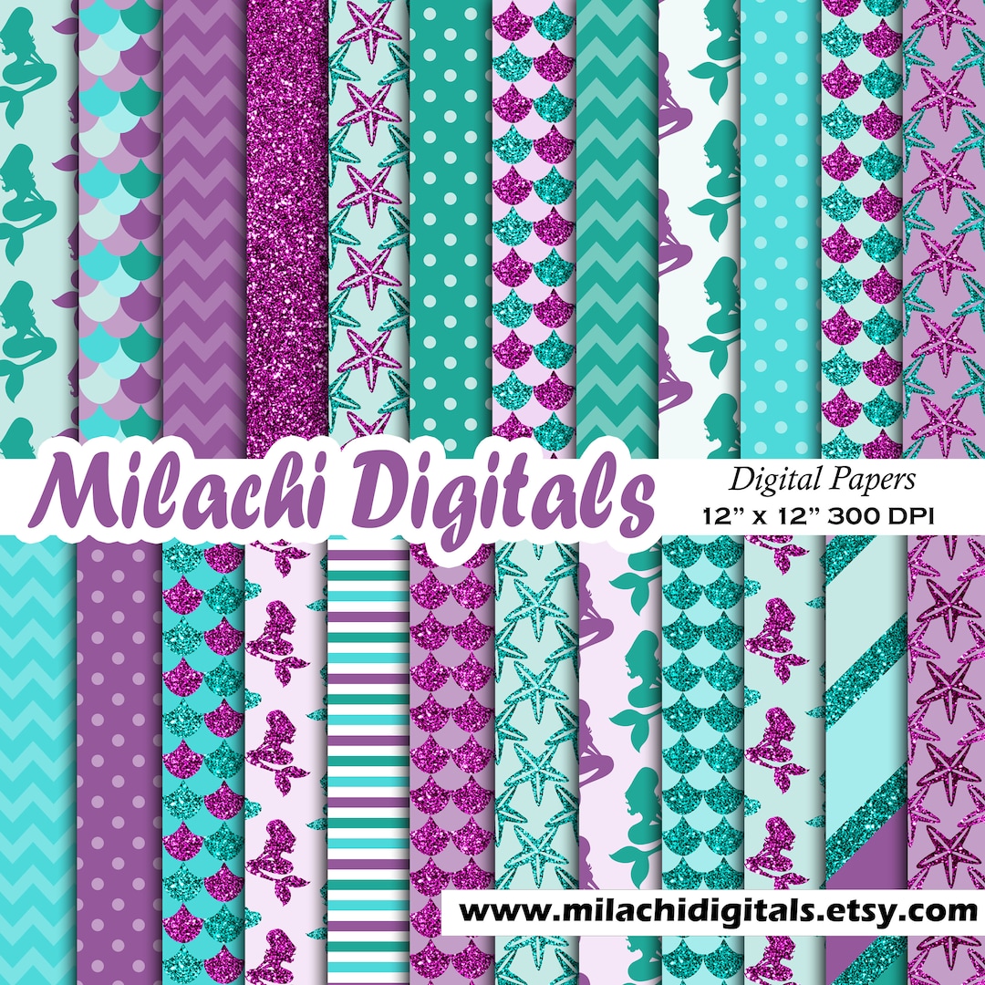 Mermaid Digital Paper, Princess Scrapbook Papers, Scales Wallpaper ...