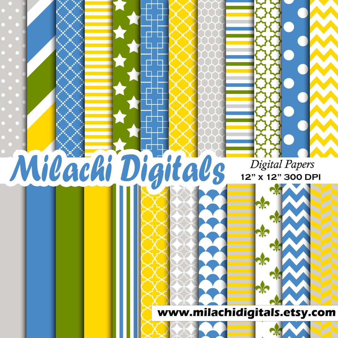 Yellow Blue Gray Green Digital Paper, Scrapbook Papers, Wallpaper ...