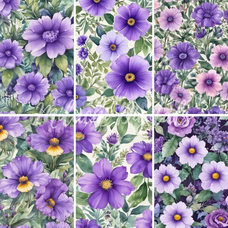 Purple Flowers Digital Paper Pack 8.5"x11", Floral Junk Journal ...