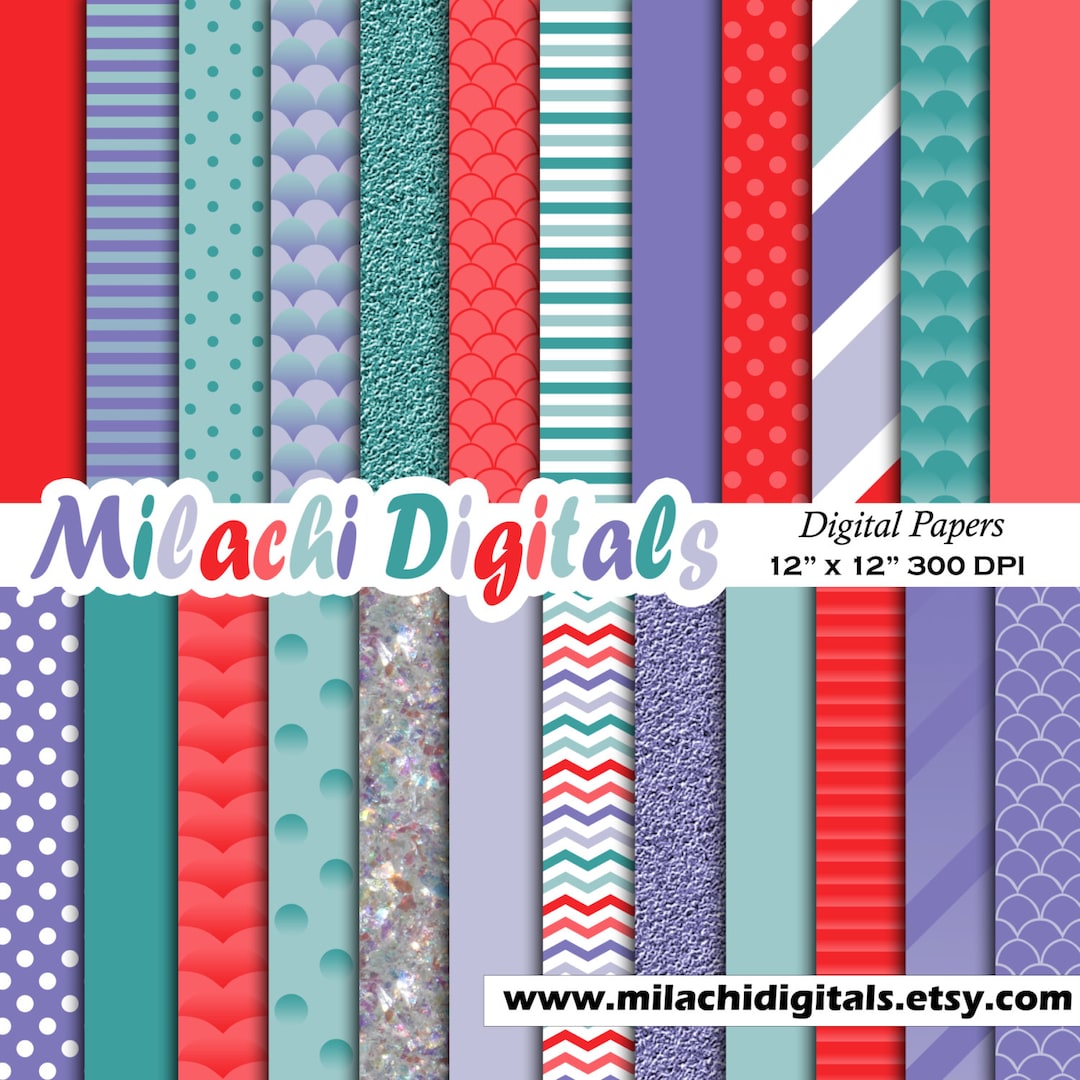 Mermaid Digital Paper, Background, Under the Sea Scrapbook Papers ...