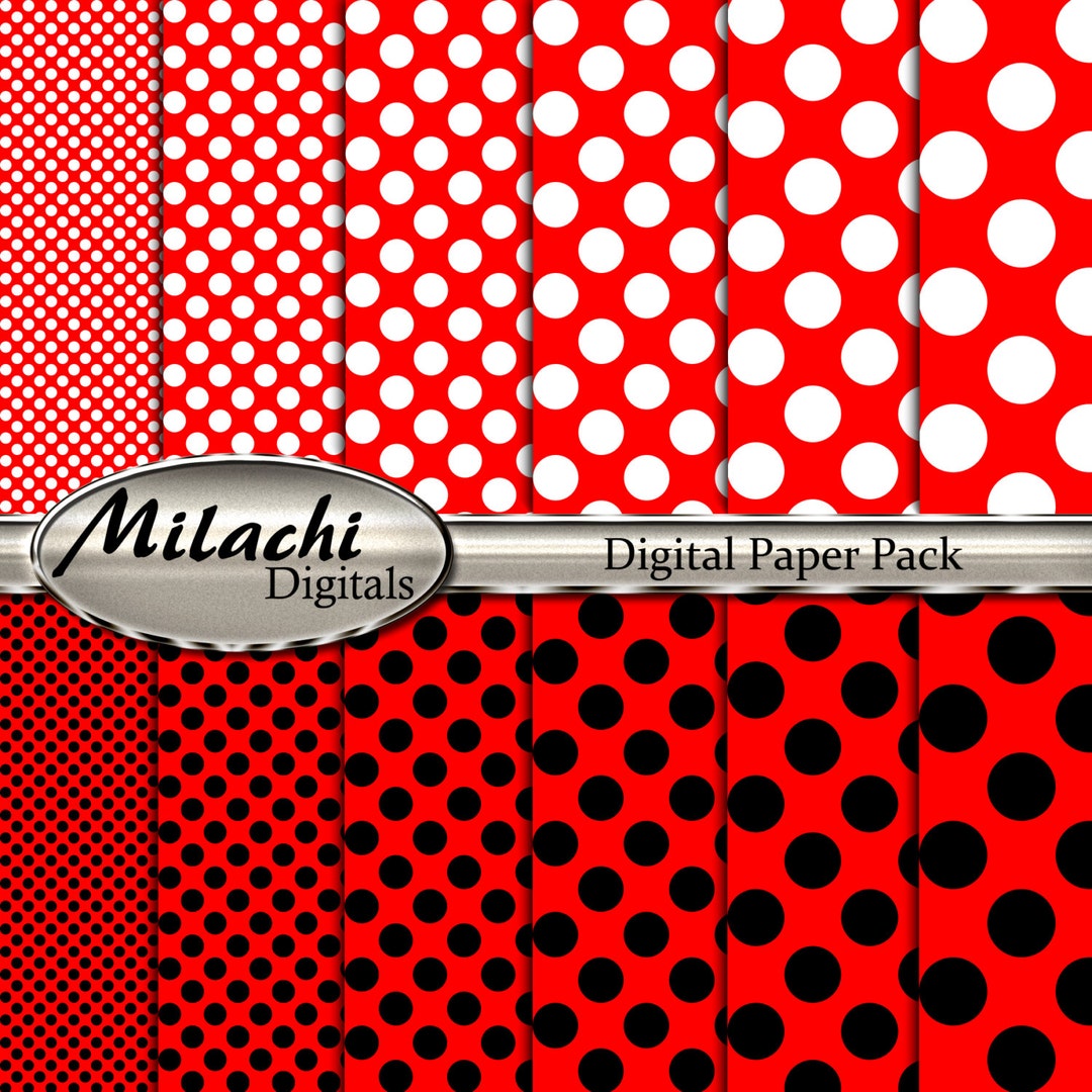 Red White Black Polka Dots Digital Paper Pack, Scrapbook Papers ...