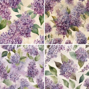 Lilac Flowers Digital Paper, Watercolor Floral Patterns, Junk Journal ...