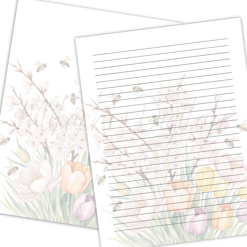 Spring Blossoms Printable Stationery - Floral-themed Lined and Unlined ...