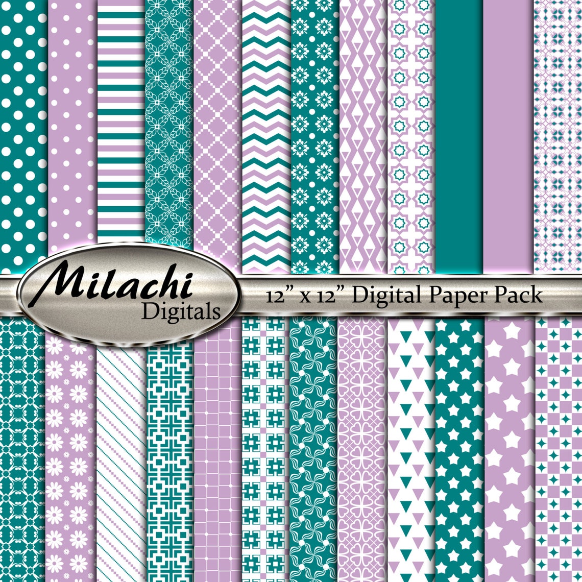 Lilac and Teal Digital Paper Pack, 12" X 12" Scrapbook Papers ...