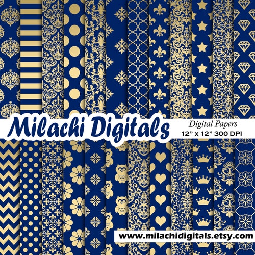 Heraldic Blue and Gold Digital Paper Seamless Patterns - Etsy