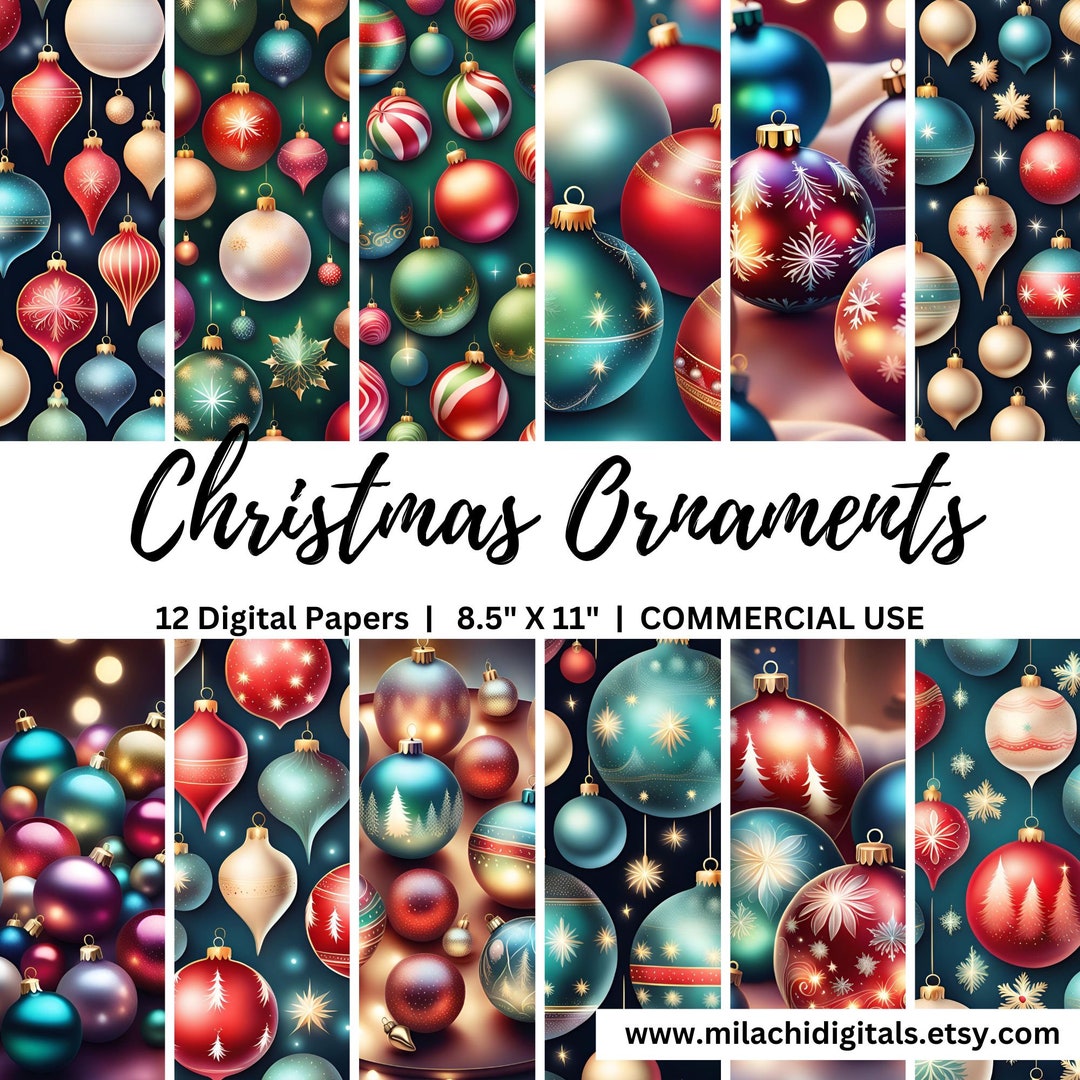 Christmas Ornaments Digital Paper Pack 8.5"x11" Christmas Junk Journal ...