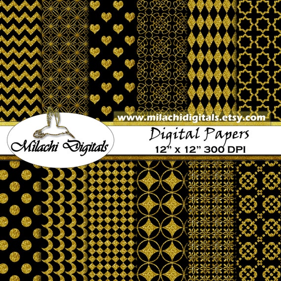 Glitter Gold and Black Digital Paper Background Scrapbook - Etsy