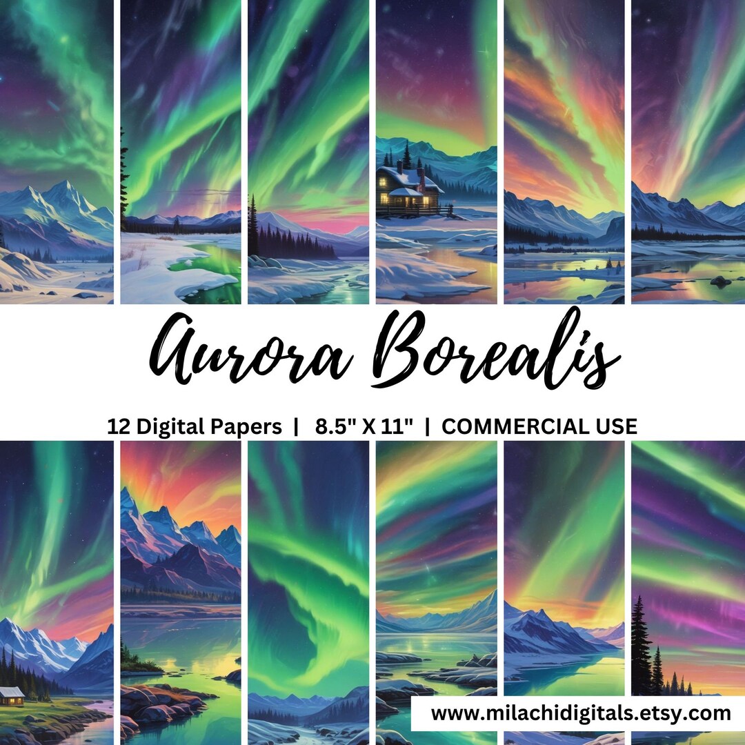 Aurora Borealis Digital Paper Pack 8.5"x11", Northern Lights Junk ...