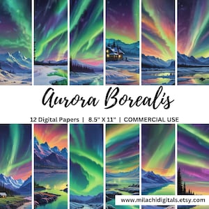 Aurora Borealis Digital Paper Pack 8.5"x11", Northern Lights Junk ...