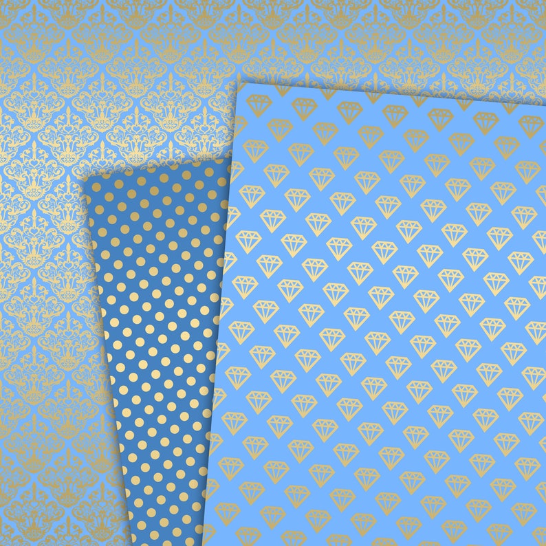Blue and Gold Digital Paper Royal Gold Patterns Seamless - Etsy
