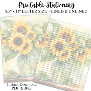 Sunflower Stationery Printable, Journal, Letter Writing, Office Notepad ...