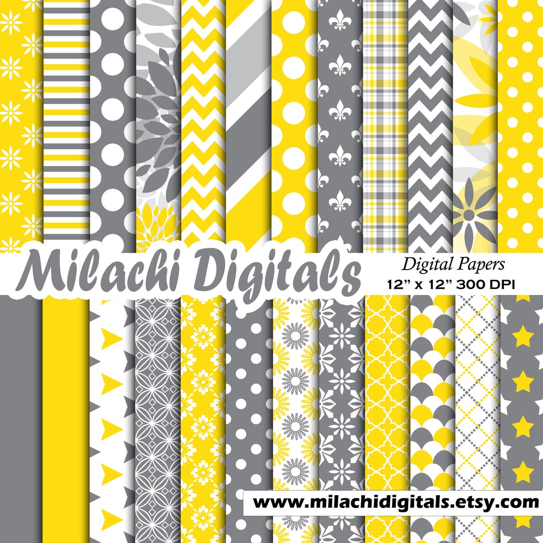 Grey and Yellow Digital Paper Scrapbook Papers Wallpaper Patterns ...
