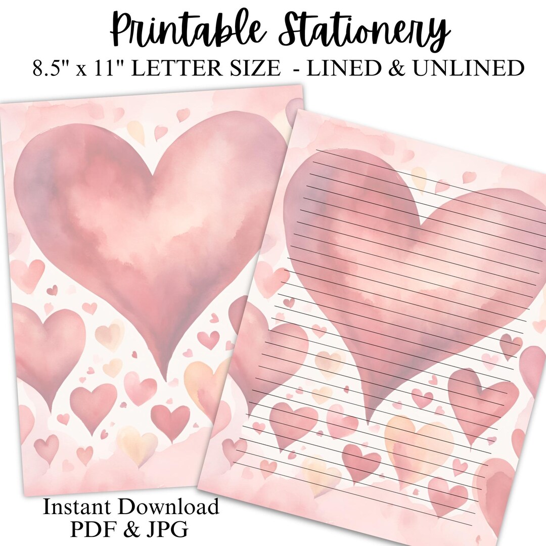Valentine's Day Printable Writing Paper Stationery, Digital Paper for ...