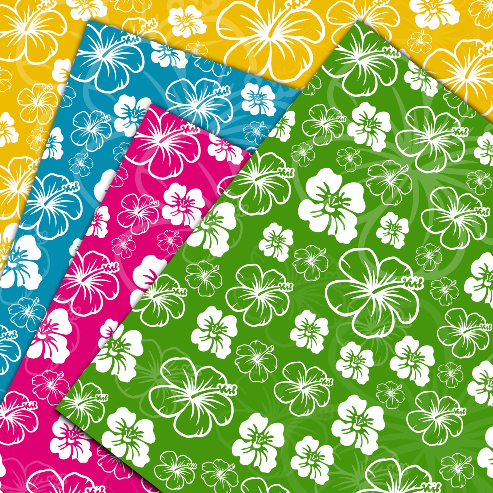 Hibiscus Digital Paper Floral Scrapbook Papers Tropical - Etsy