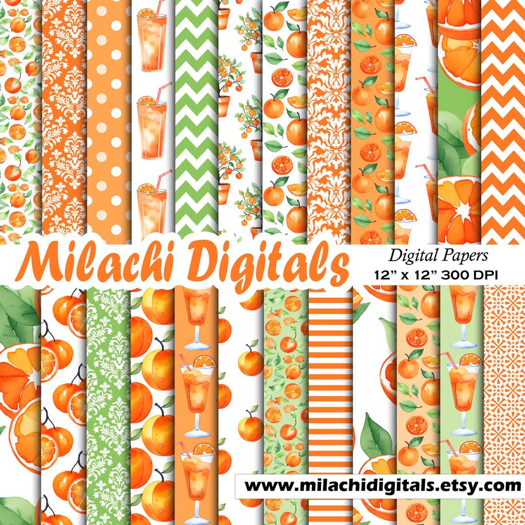 Orange Fruit Digital Paper, Seamless 12"x12" Scrapbook Paper, Junk ...