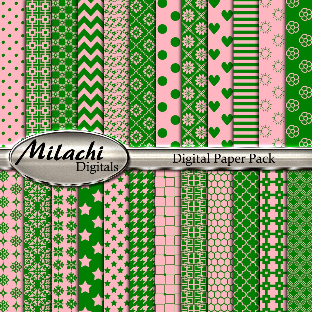 Light Pink and Green Digital Paper Pack, 12" X 12" Scrapbook Papers ...