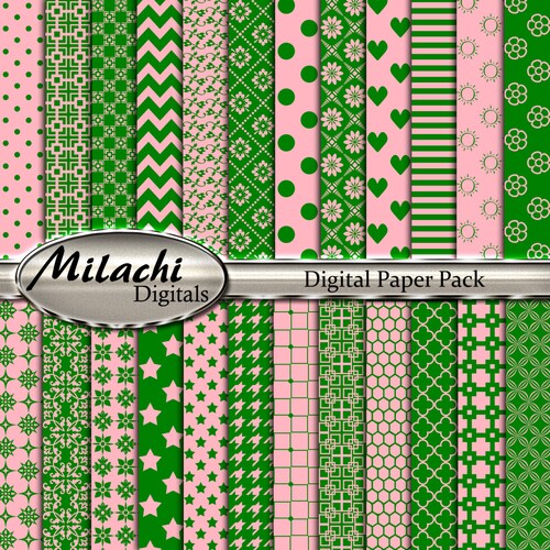 Pink and Lime Green Digital Paper Scrapbook Papers - Etsy