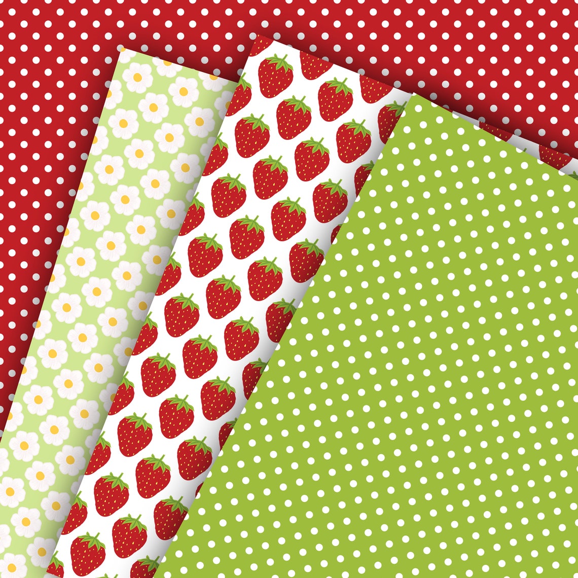 Strawberry Digital Paper Picnic Scrapbook Papers Strawberry - Etsy