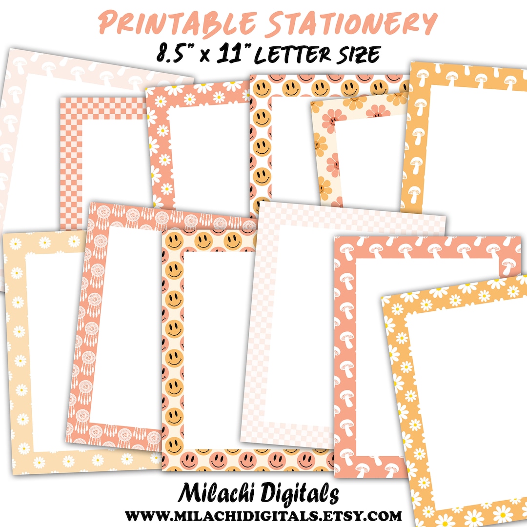 Printable Retro Stationery Letter Paper Groovy Journal Paper 8.5" X 11 ...