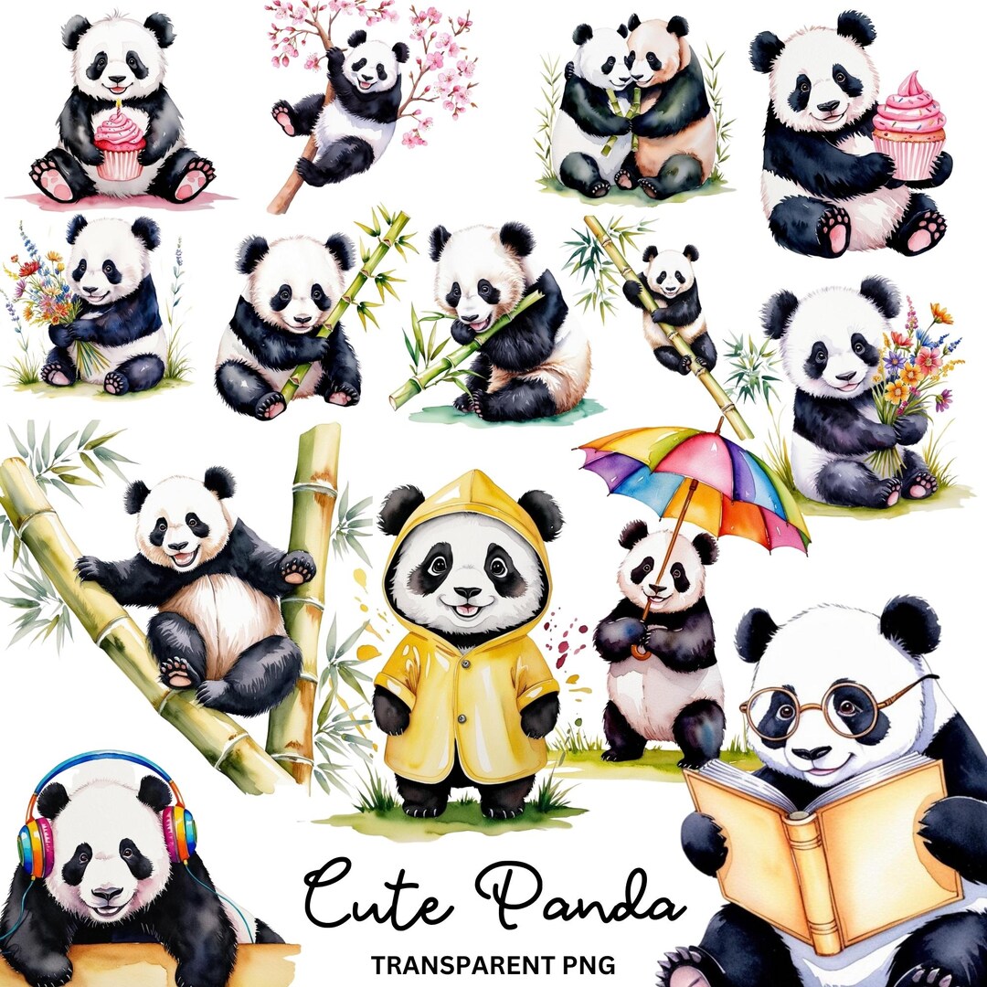 Cute Panda Clipart Set, 12 High-resolution PNG Images With Transparent ...