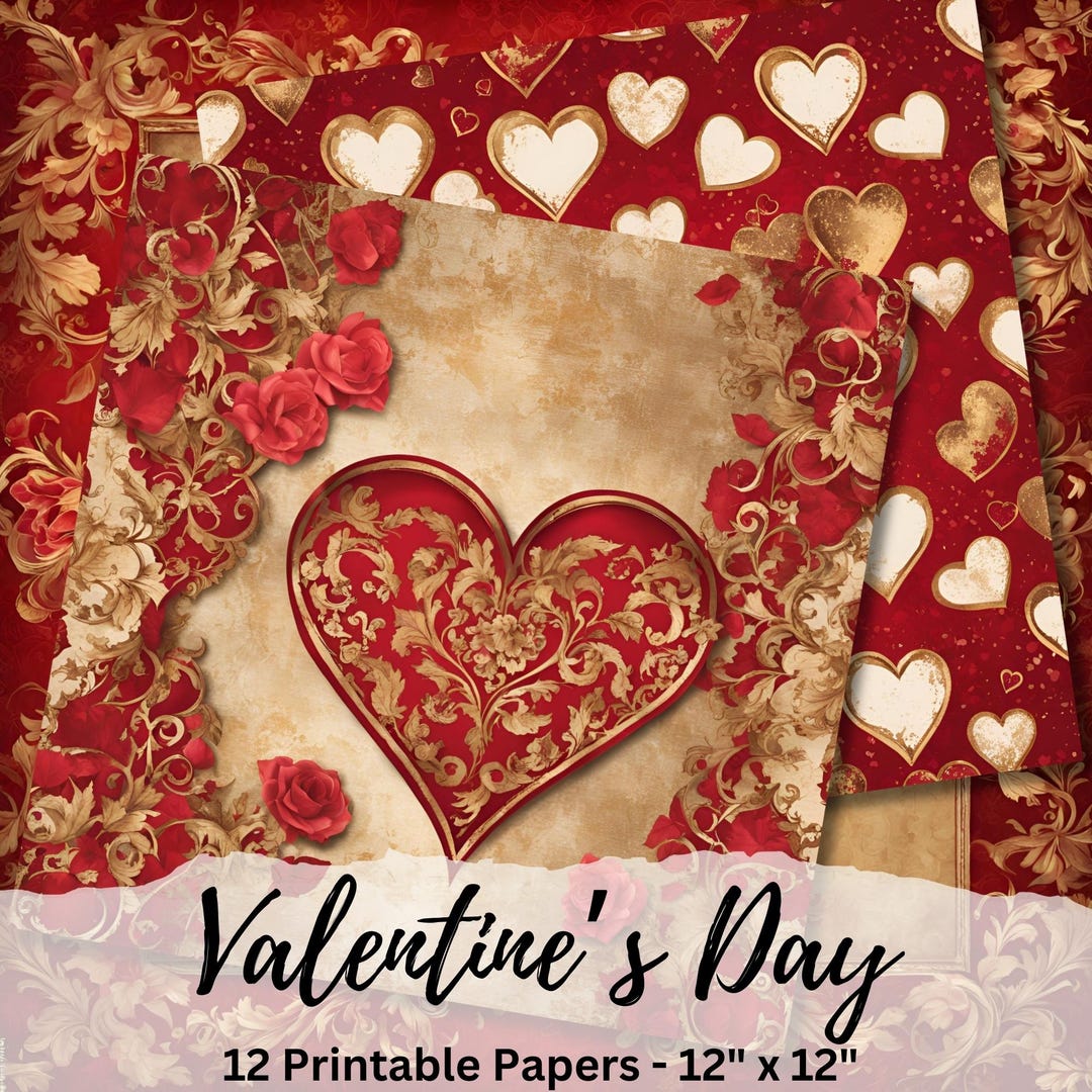 Valentine's Day Digital Paper Pack 12x12, Printable Scrapbook Paper ...