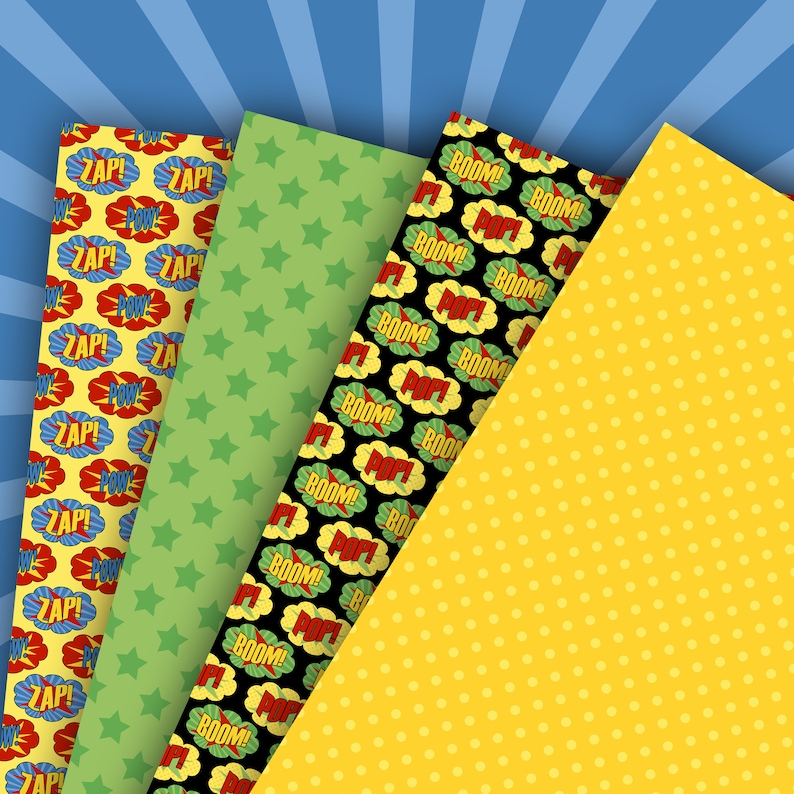 Superhero Digital Paper, Comic Book Scrapbook Papers, Polka Dots ...