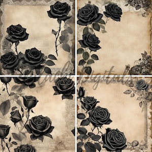 Black Rose Digital Paper Pack 12"x12", Floral Background, DIY Crafts ...