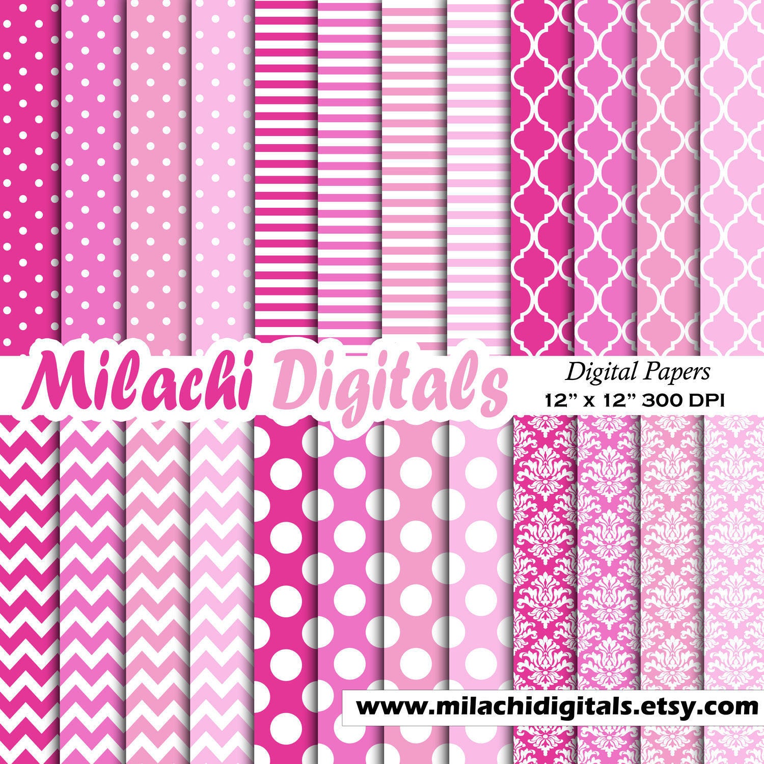 Pink Digital Paper, Scrapbook Papers, Background, Polka Dots, Stripes ...
