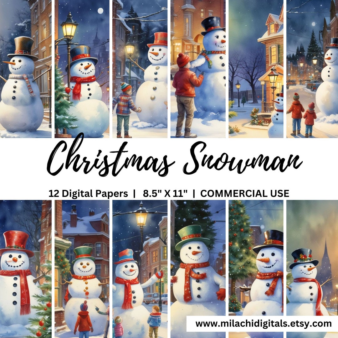 Christmas Snowman Digital Paper Pack 8.5"x11", Winter Junk Journal ...