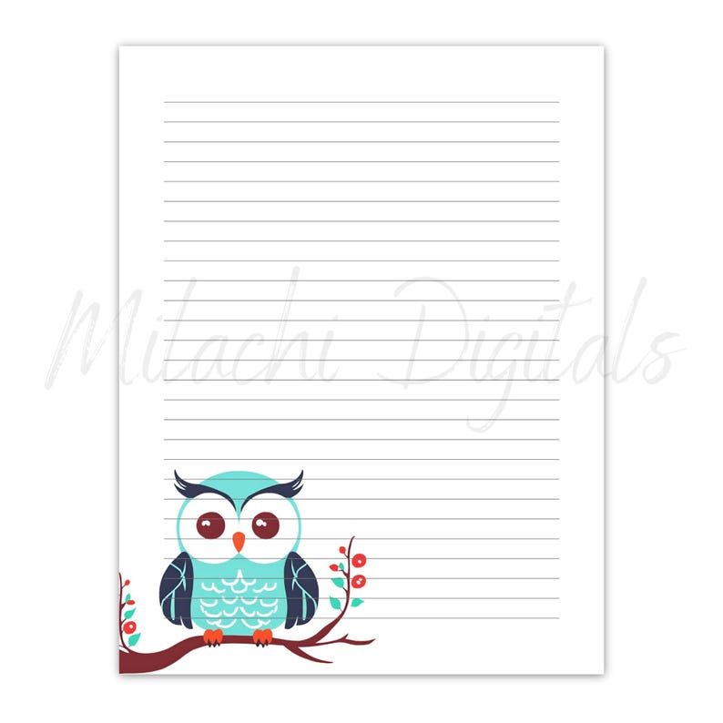 Printable Owl Stationery, Digital Paper for Journals, Writing Paper ...