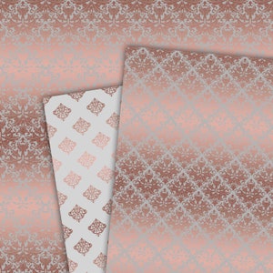 Gray and Rose Gold Damask Digital Paper, Seamless Damask Patterns ...
