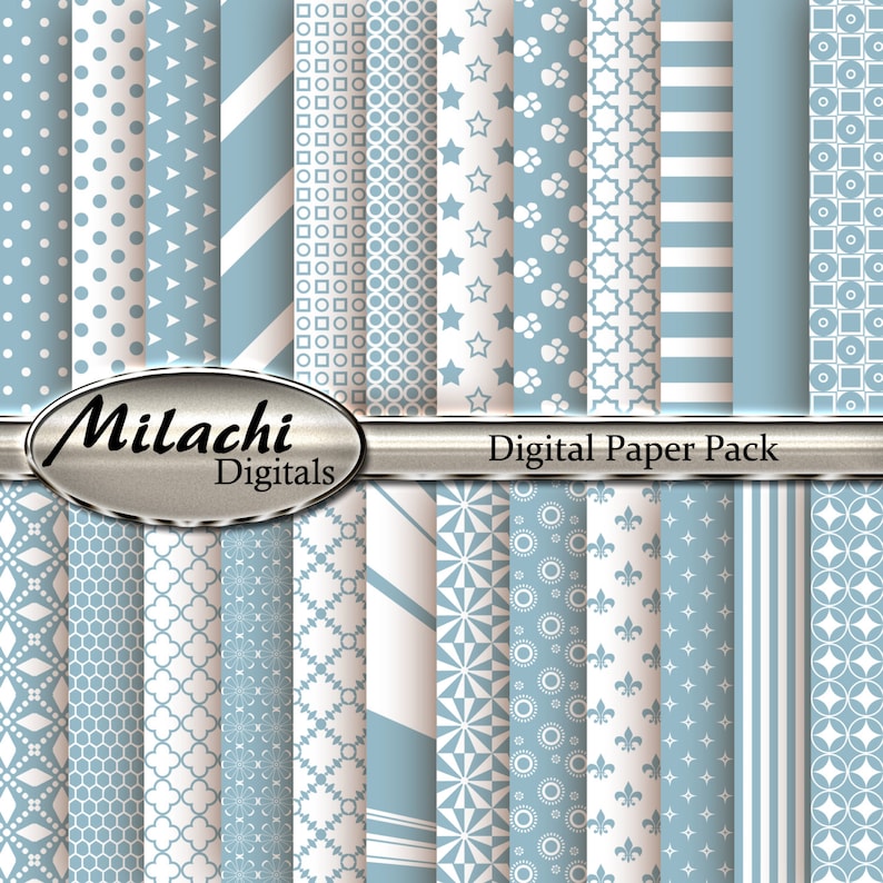 Baby Blue Digital Paper Pack, Scrapbook Papers, Commercial Use ...