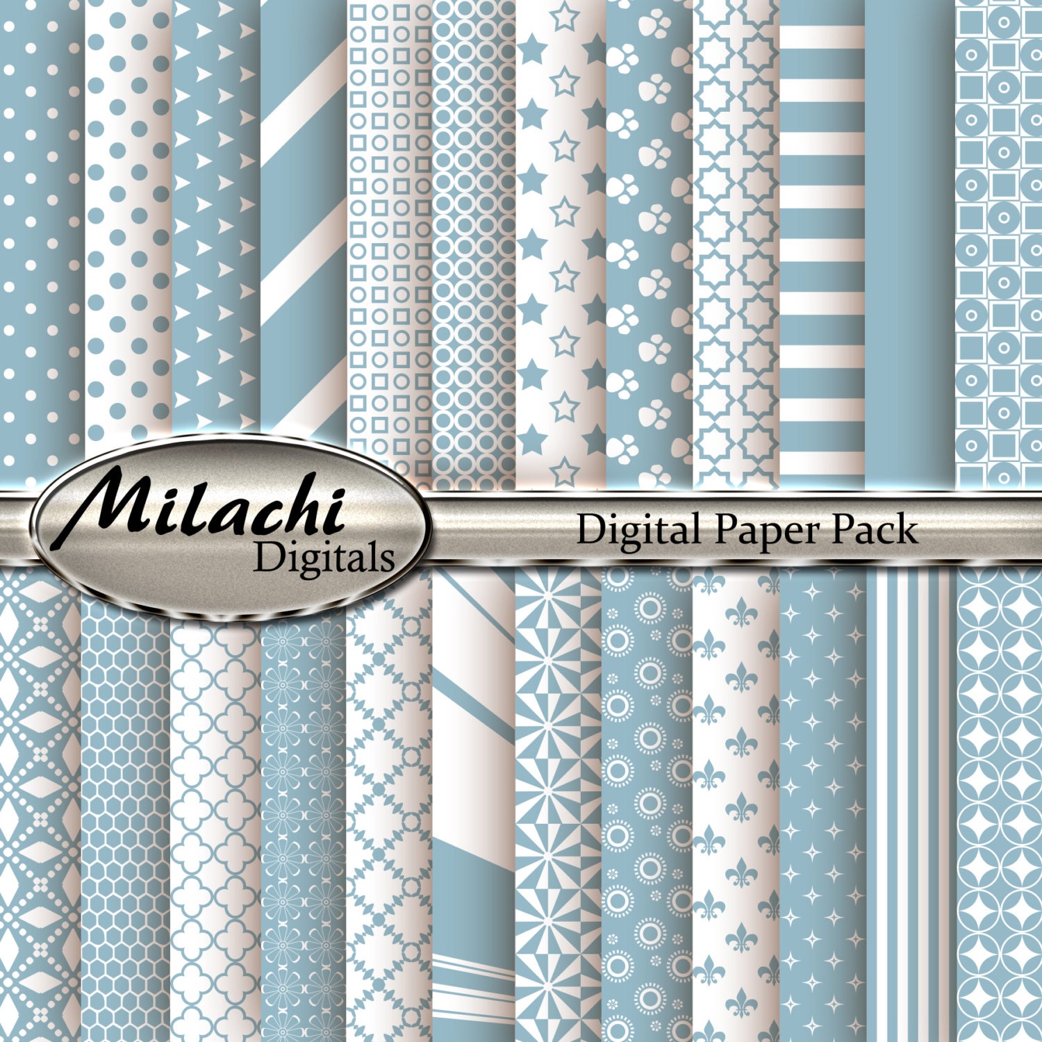 Baby Blue Digital Paper Pack, Scrapbook Papers, Commercial Use ...