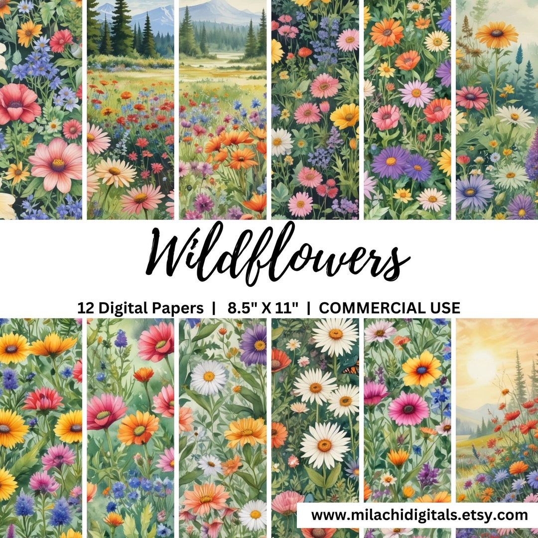 Wildflowers Digital Paper Pack, 8.5"x11", Floral Junk Journal Printable ...