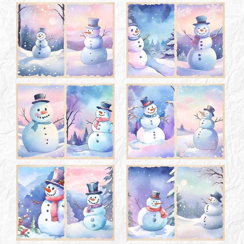 Snowman Junk Journal Printable Pages, Snowman Scrapbook Paper, Winter ...